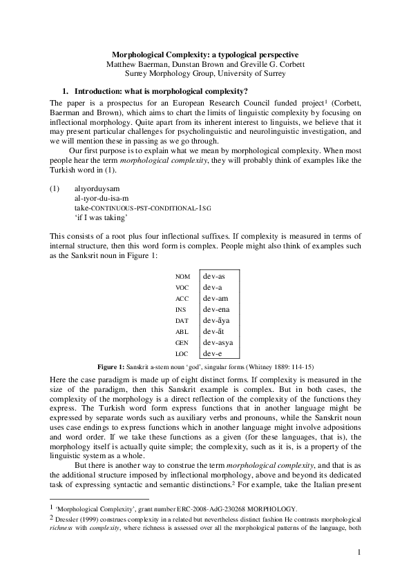 (PDF) Morphological complexity: a typological perspective