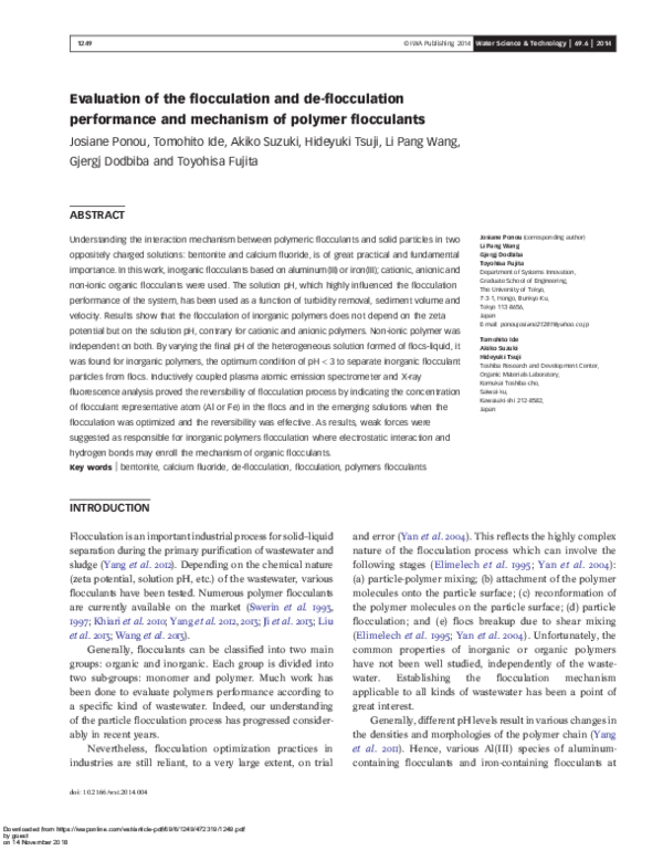 (PDF) Evaluation of the flocculation and de-flocculation performance ... (PDF) Evaluation of the flocculation and de-flocculation performance ...