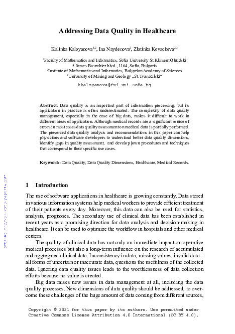 (PDF) Addressing Data Quality in Healthcare