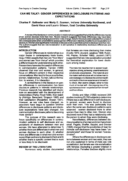 (PDF) Can We Talk?: Gender Differences in Disclosure Patterns and ...