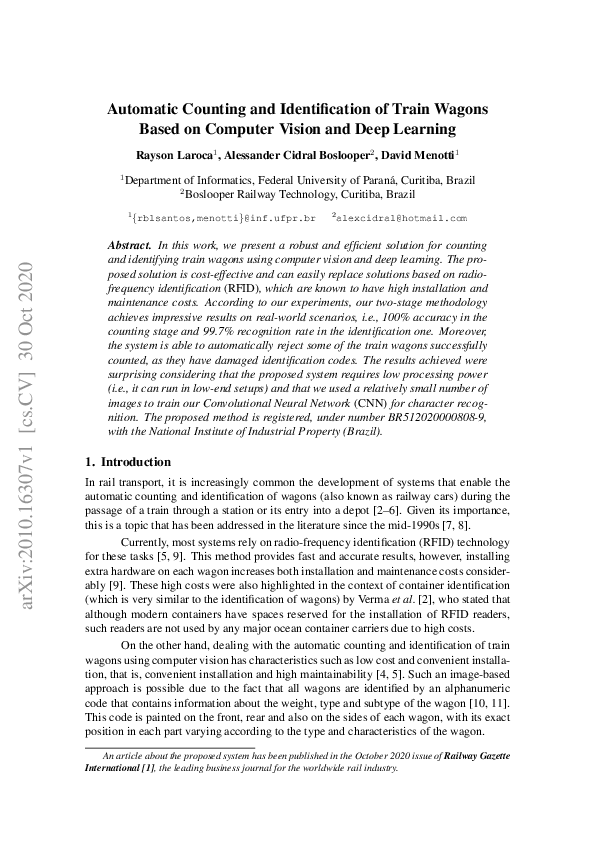(PDF) Automatic Counting and Identification of Train Wagons Based on Computer Vision and Deep ...