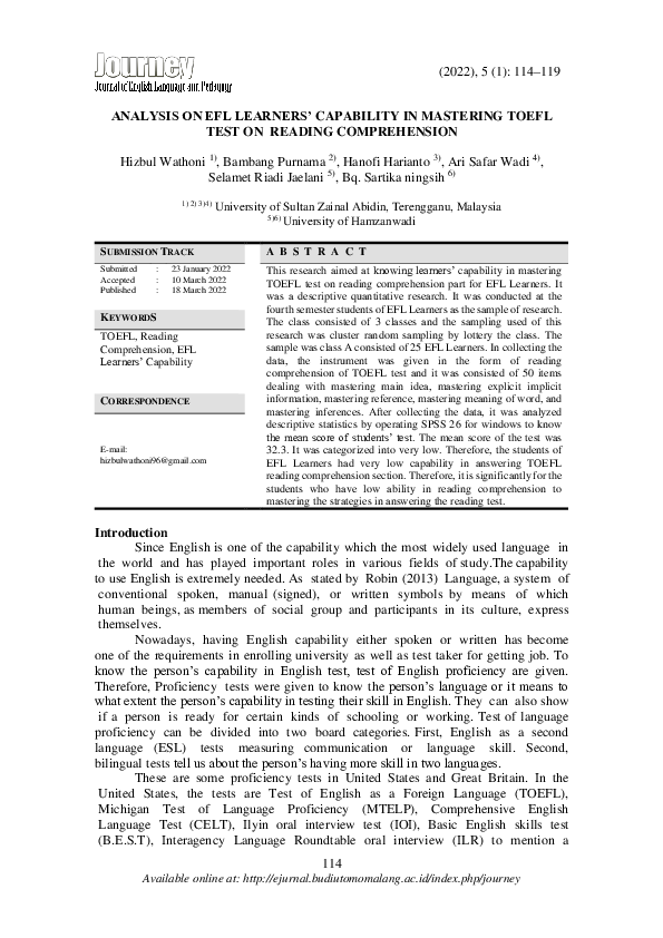 (PDF) Analysis on Efl Learners’ Capability in Mastering Toefl Test on ...