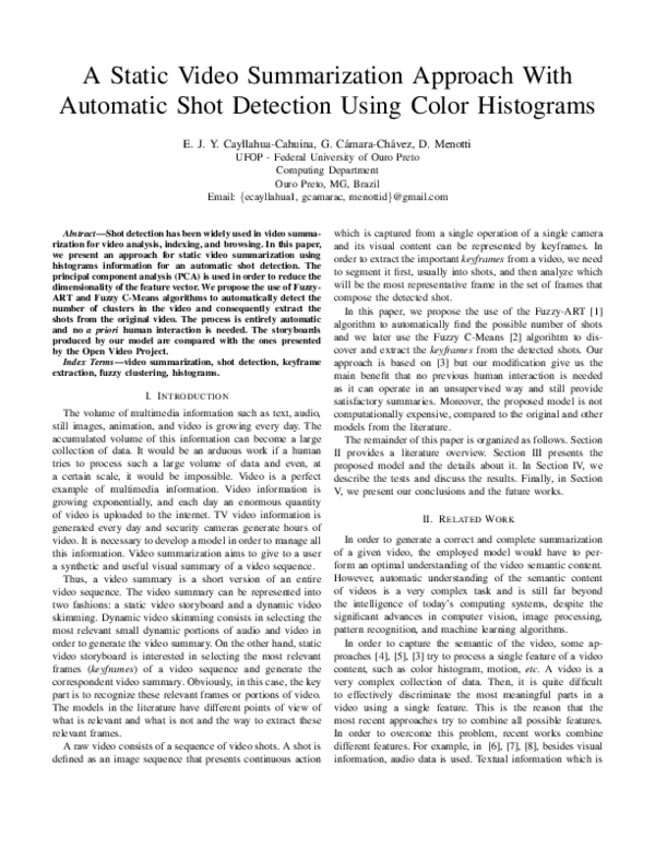 Pdf A Static Video Summarization Approach With Automatic Shot Detection Using Color Histograms