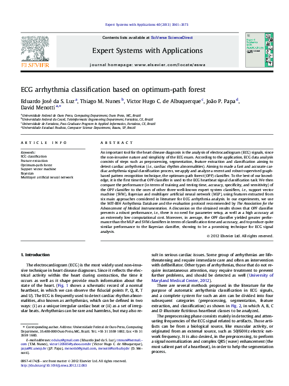Pdf Ecg Arrhythmia Classification Based On Optimum Path Forest David Menotti