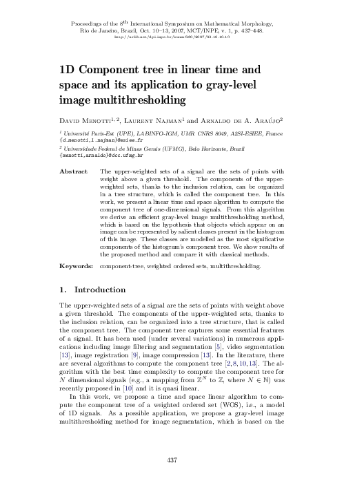 (PDF) 1D Component tree in linear time and space and its application to ...