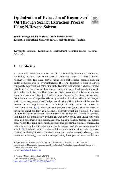 Pdf Optimization Of Extraction Of Kusum Seed Oil Through Soxhlet
