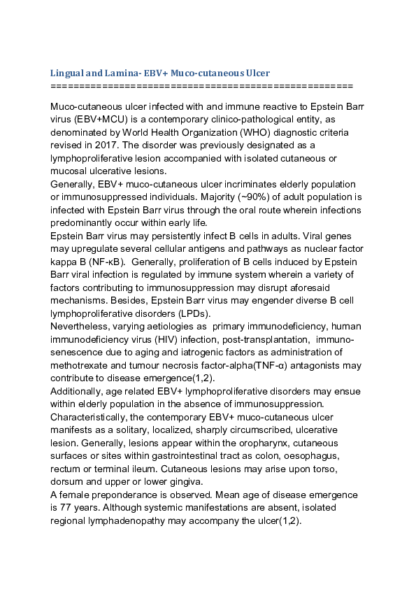 (DOC) Lingual and Lamina-EBV+ Muco-cutaneous Ulcer | Anubha Bajaj ...