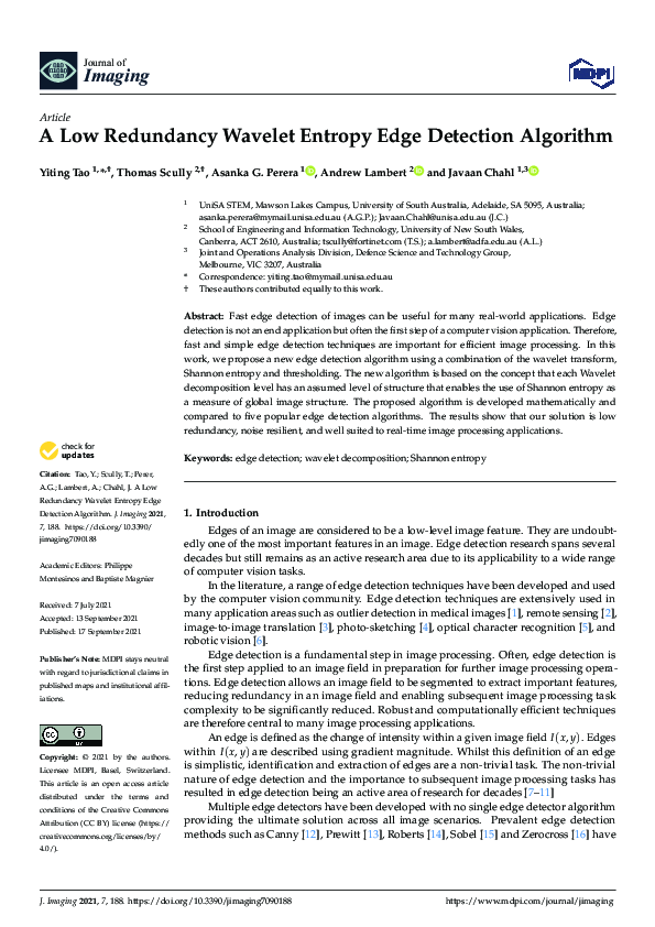 Pdf A Low Redundancy Wavelet Entropy Edge Detection Algorithm Asanka Perera