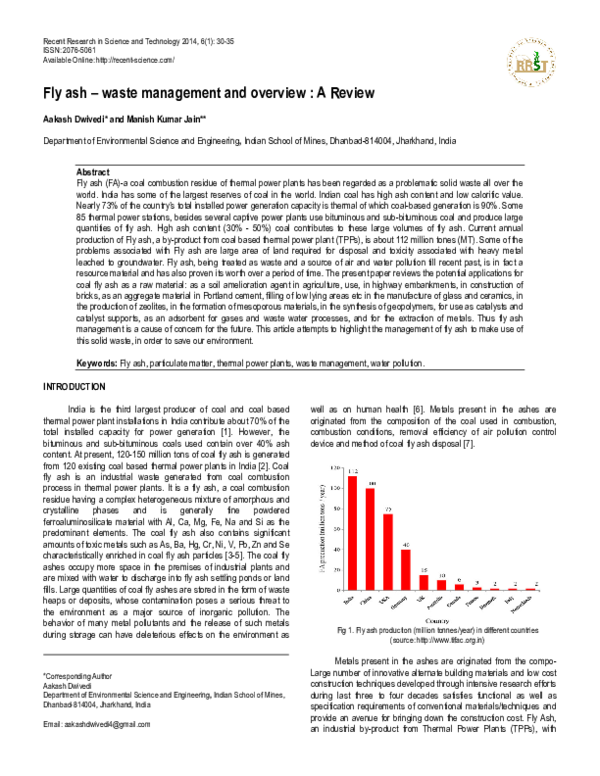 (PDF) Fly ash – waste management and overview : A Review
