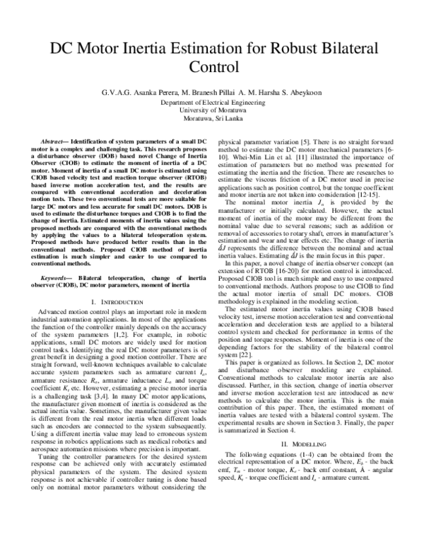 (PDF) DC motor inertia estimation for robust bilateral control