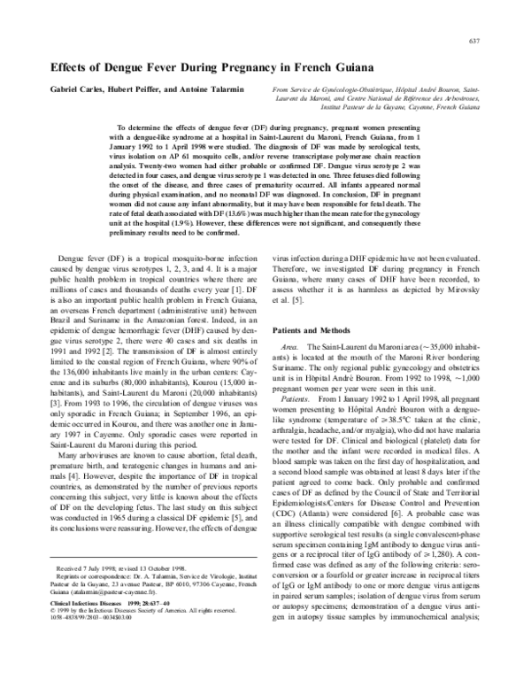(PDF) Effects of Dengue Fever During Pregnancy in French Guiana