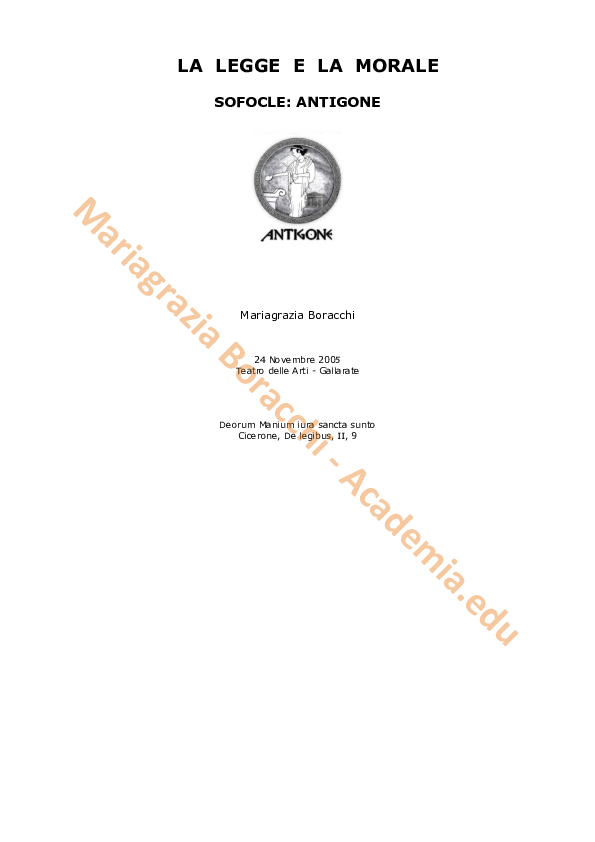 (PDF) LA LEGGE E LA MORALE. Sofocle: Antigone