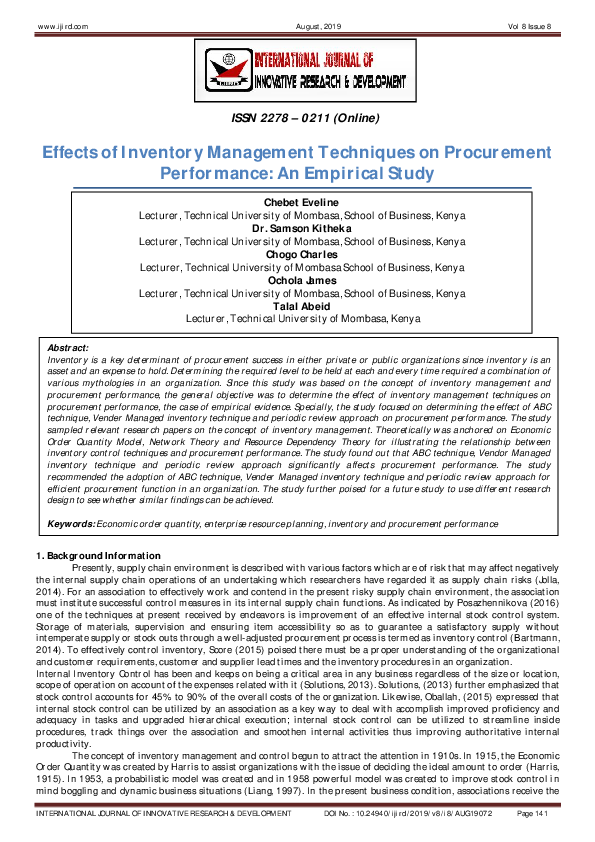 (PDF) Effects of Inventory Management Techniques on Procurement ...