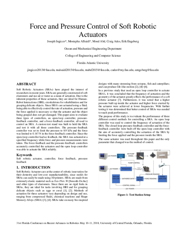 (PDF) Force and Pressure Control of Soft Robotic Actuators