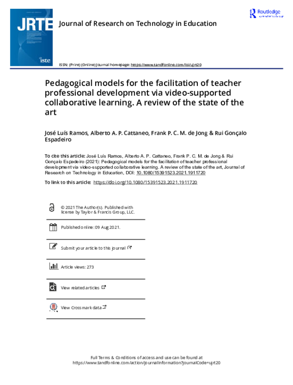 (PDF) Pedagogical models for the facilitation of teacher professional development via video ...