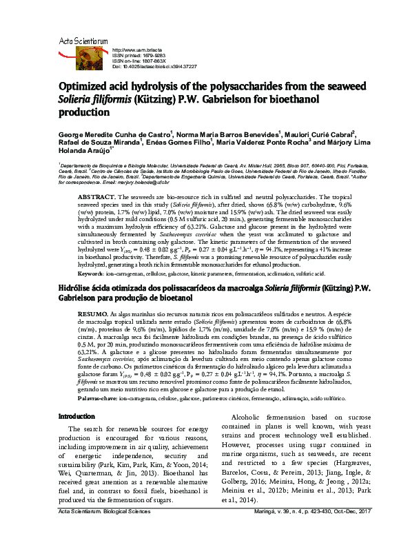 (PDF) Optimized acid hydrolysis of the polysaccharides from the seaweed ...