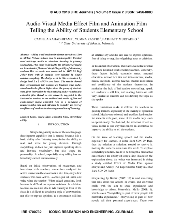 (PDF) Audio Visual Media Effect Film And Animation Film Telling The Ability Of Students ...