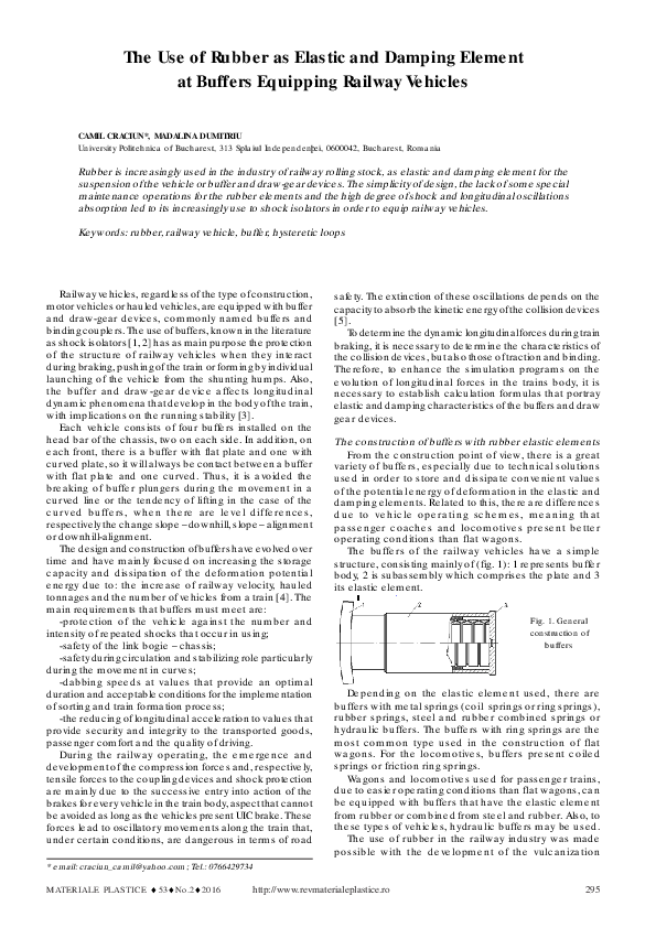 (PDF) The Use of Rubber as Elastic and Damping Element at Buffers Equipping Railway Vehicles