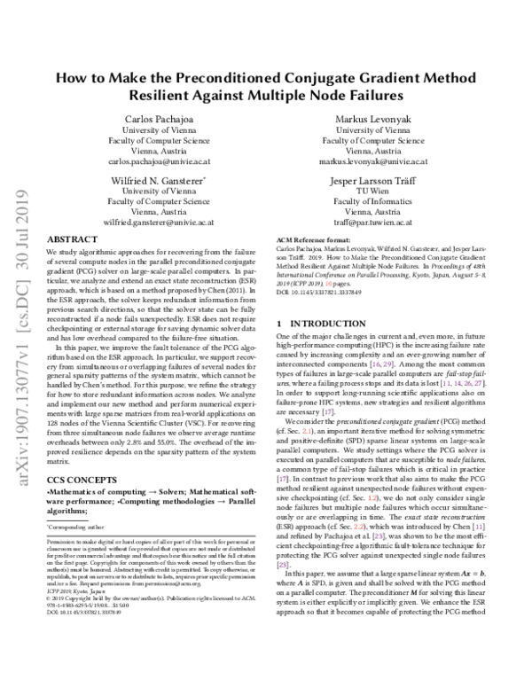 Pdf How To Make The Preconditioned Conjugate Gradient Method Resilient Against Multiple Node