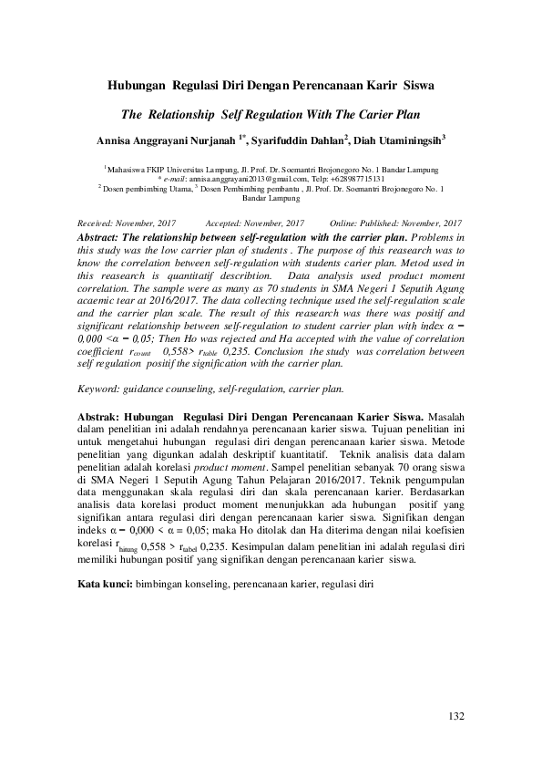 (PDF) The Relationship Self Regulation With The Carier Plan