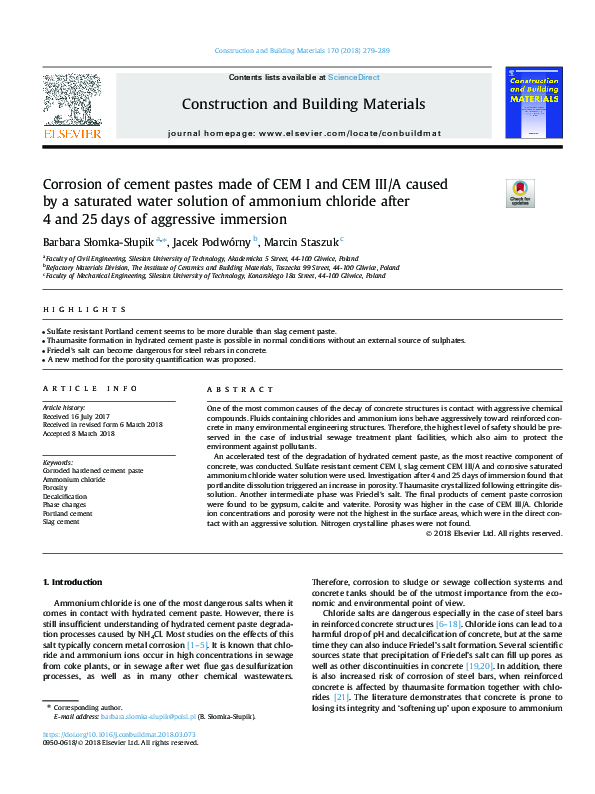 (PDF) Corrosion of cement pastes made of CEM I and CEM III/A caused by ...