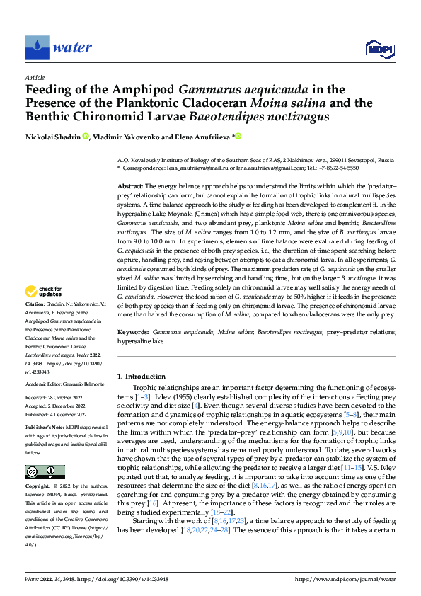 (PDF) Feeding of the Amphipod Gammarus aequicauda in the Presence of ...