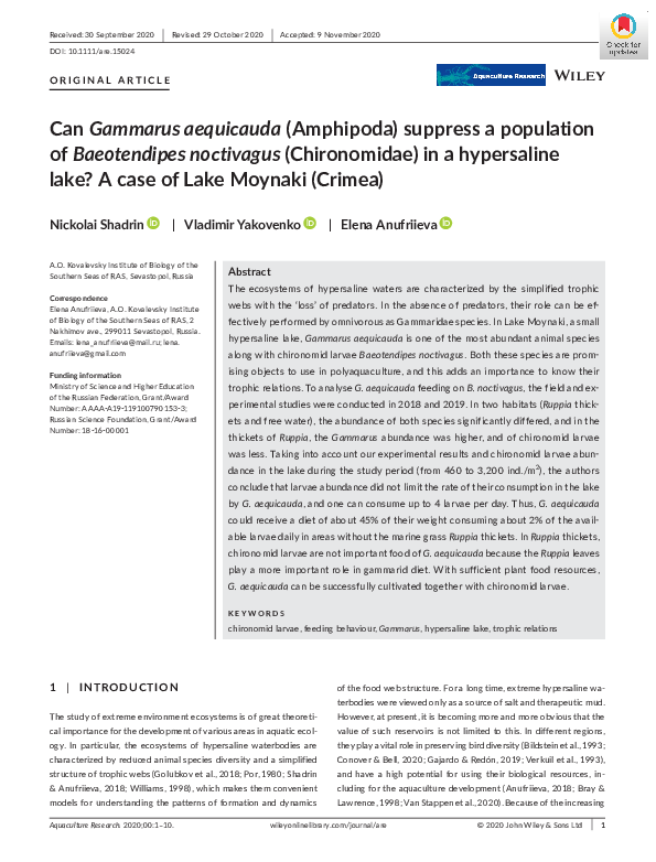 (PDF) Can Gammarus aequicauda (Amphipoda) suppress a population of ...