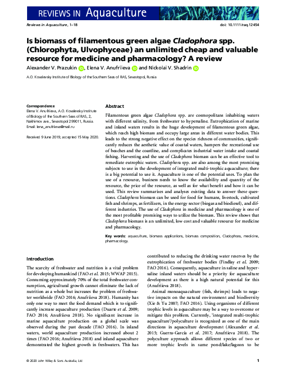 (PDF) Is biomass of filamentous green algaeCladophoraspp. (Chlorophyta ...