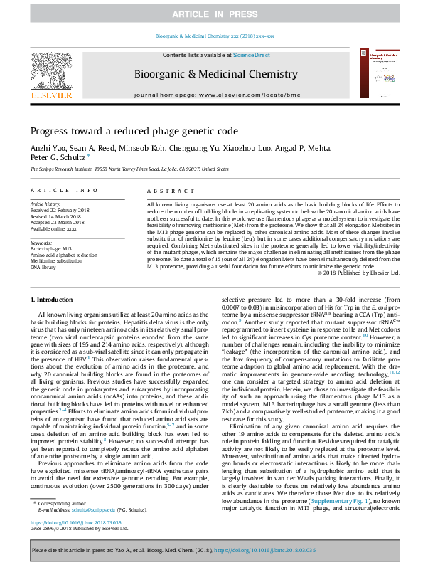 (PDF) Progress toward a reduced phage genetic code