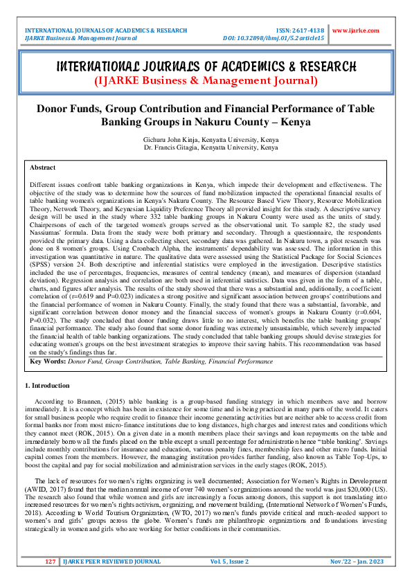 (PDF) Donor Funds, Group Contribution and Financial Performance of ...