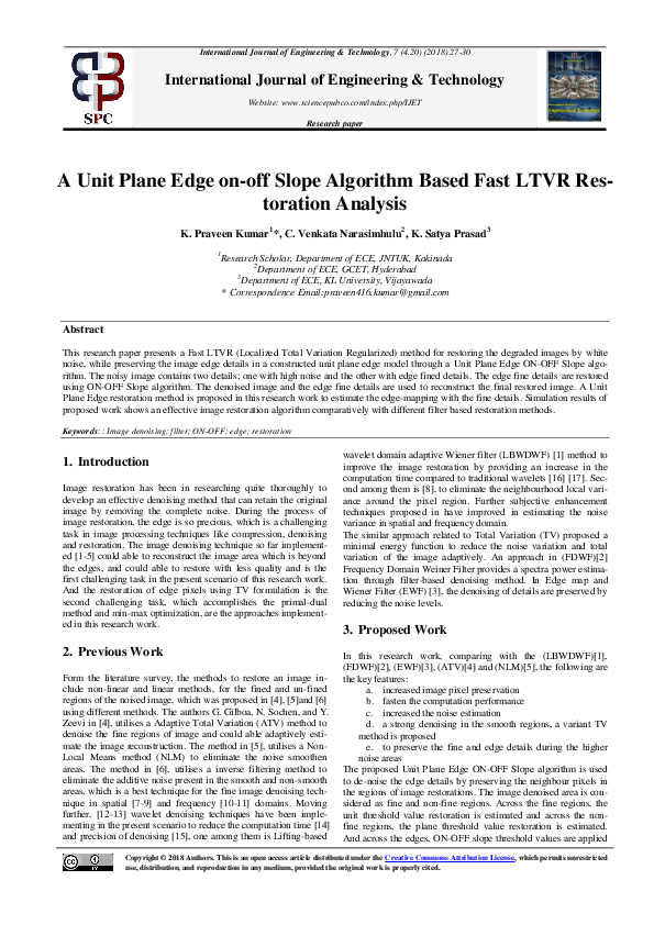 Pdf A Unit Plane Edge On Off Slope Algorithm Based Fast Ltvr Res Toration Analysis Praveen
