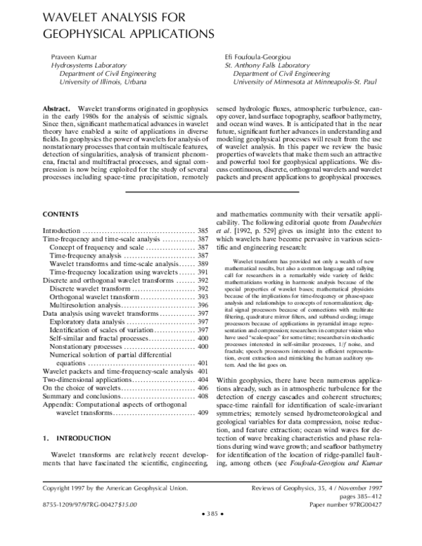 (PDF) Wavelet analysis for geophysical applications | Praveen Kumar - Academia.edu