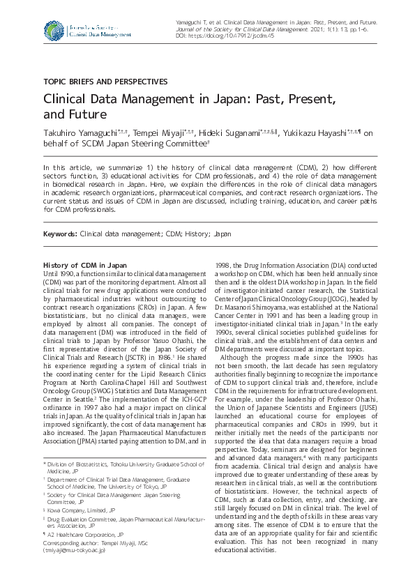 (PDF) Clinical Data Management in Japan: Past, Present, and the Future