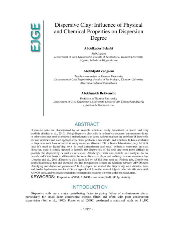 (PDF) Dispersive Clay: Influence of Physical and Chemical Properties on ...