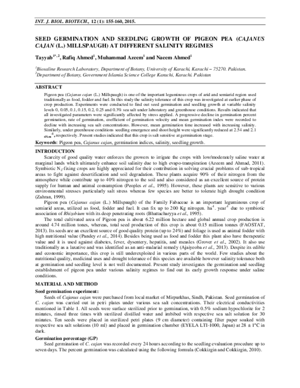 (PDF) Seed Germination and Seedling Growth of Pigeon Pea (Cajanus Cajan ...