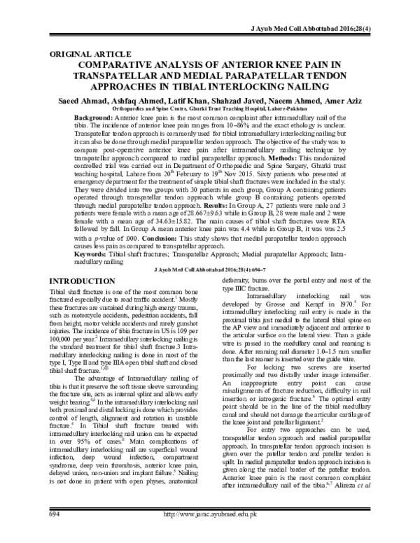 (PDF) Knee Pain Analysis: Transpatellar vs Parapatellar