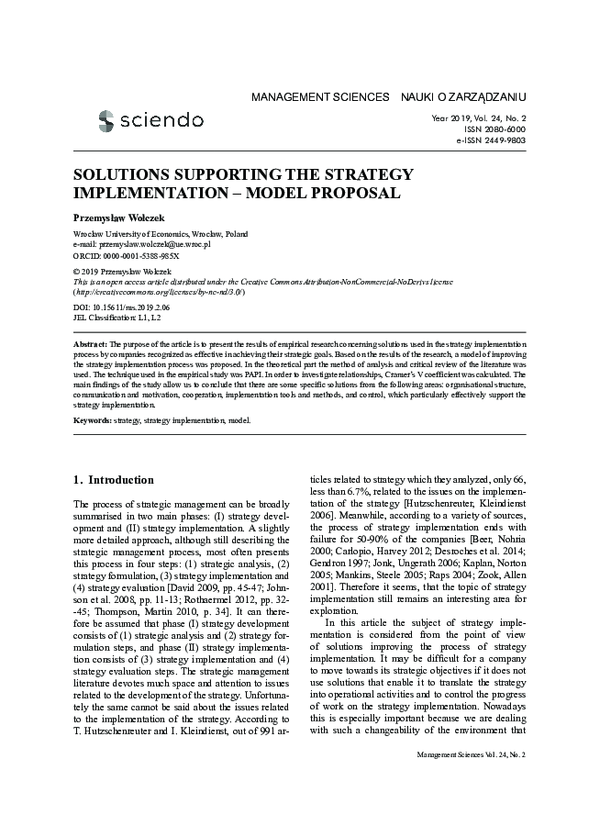 (PDF) Solutions supporting the strategy implementation – model proposal