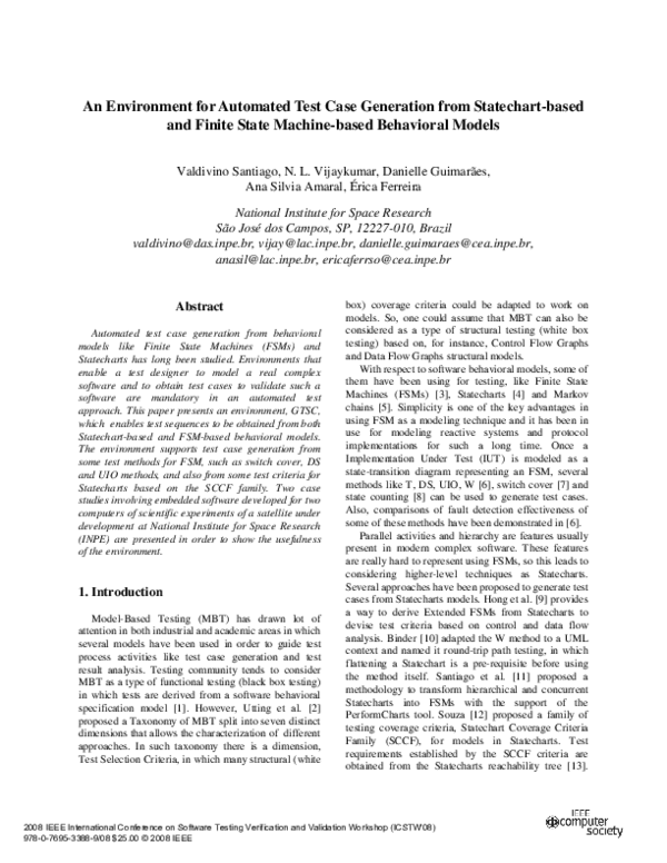 Pdf An Environment For Automated Test Case Generation From Statechart Based And Finite State
