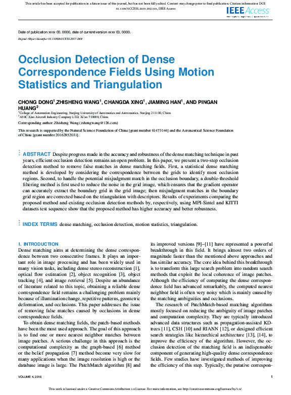 (PDF) Occlusion Detection of Dense Correspondence Fields Using Motion Statistics and Triangulation