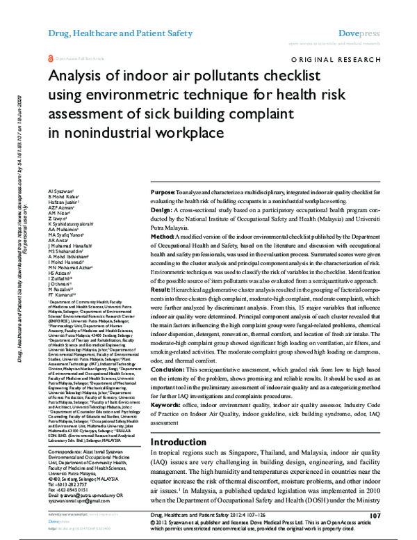 (PDF) Analysis of indoor air pollutants checklist using environmetric ...