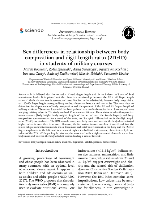Pdf Sex Differences In Relationship Between Body Composition And