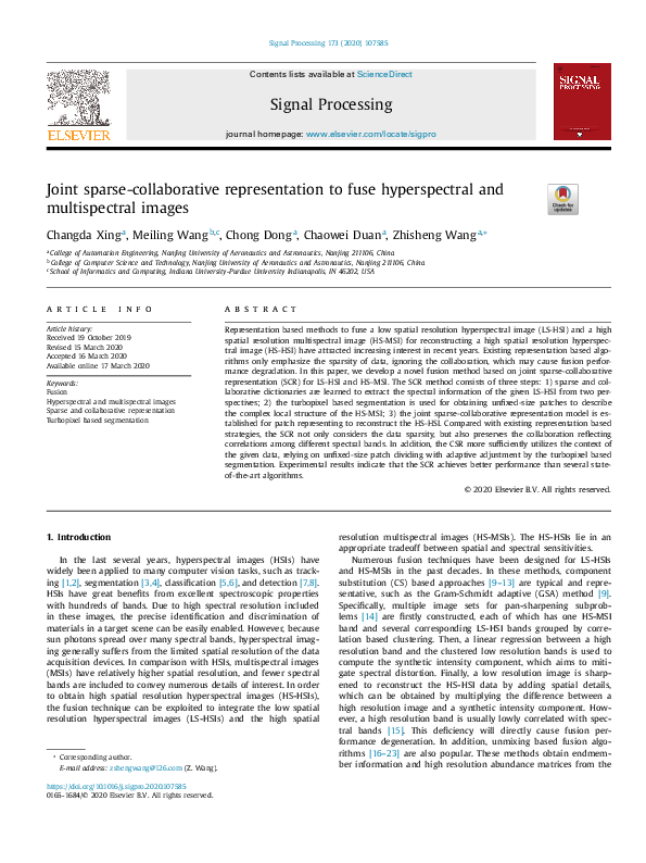 (PDF) Joint sparse-collaborative representation to fuse hyperspectral and multispectral images