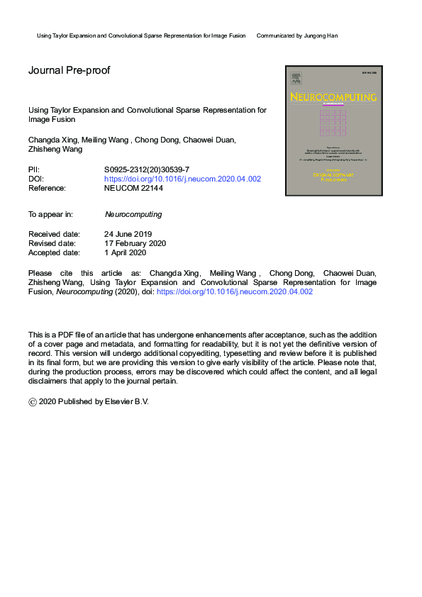 (PDF) Using Taylor Expansion and Convolutional Sparse Representation for Image Fusion