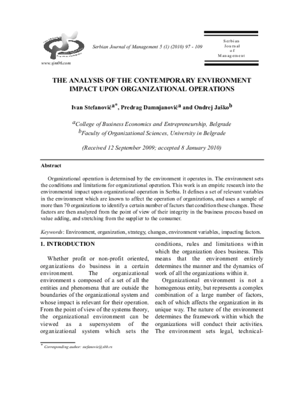 (PDF) The analysis of the contemporary environment impact upon ...
