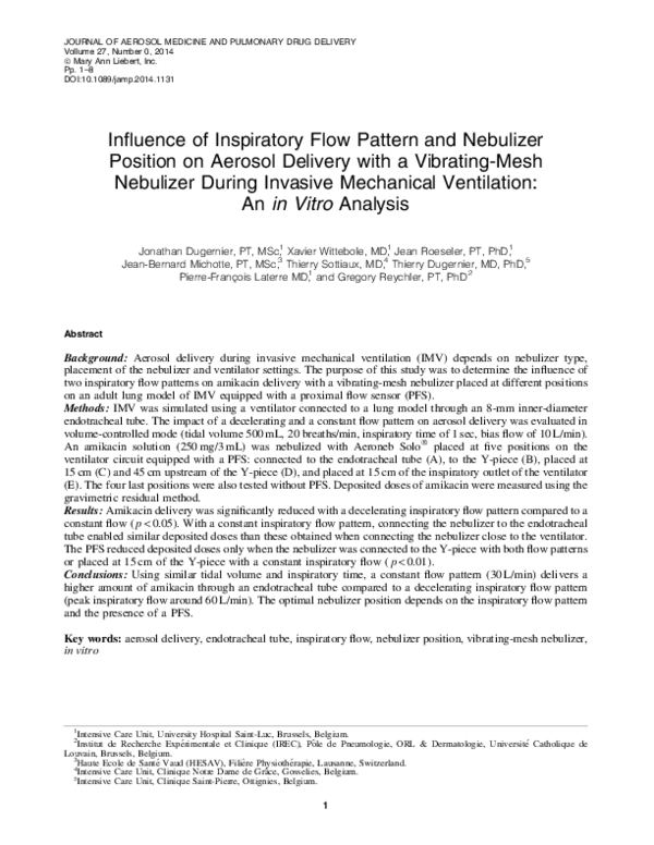 (PDF) Influence of Inspiratory Flow Pattern and Nebulizer Position on ...