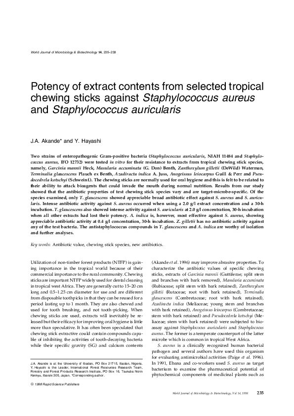 (PDF) Potency of extract contents from selected tropical chewing sticks ...