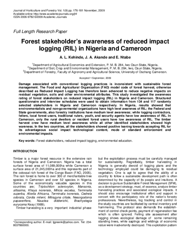 (PDF) Forest stakeholders awareness of reduced impact logging (RIL) in ...