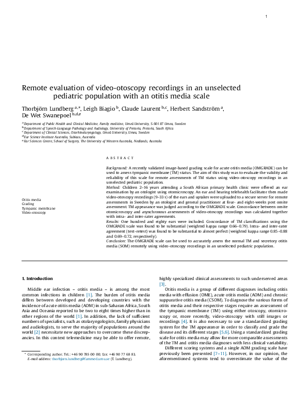 (PDF) Remote evaluation of video-otoscopy recordings in an unselected ...