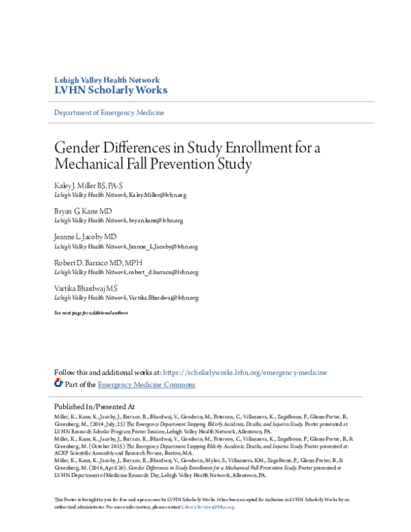 (PDF) Gender Differences in Study Enrollment for a Mechanical Fall ...