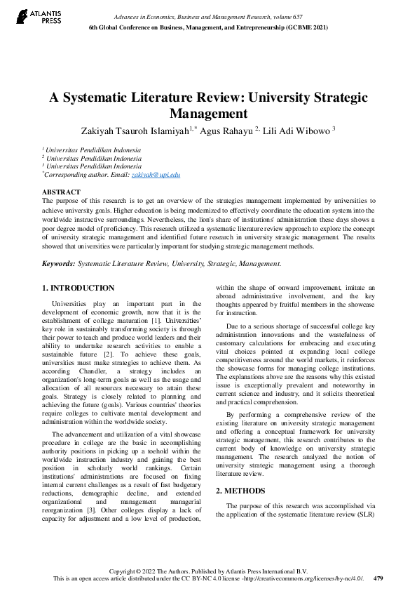 (PDF) A Systematic Literature Review: University Strategic Management